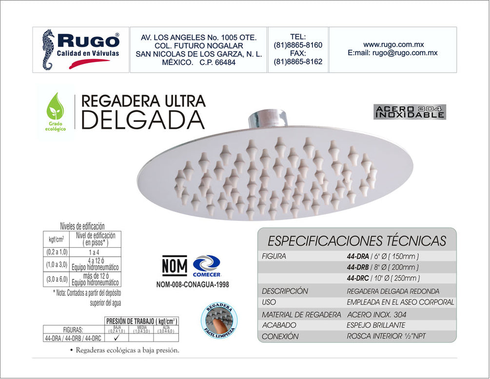 Regadera Ultra Delgada RUGO de Acero - Lujo Sostenible para Baños ...