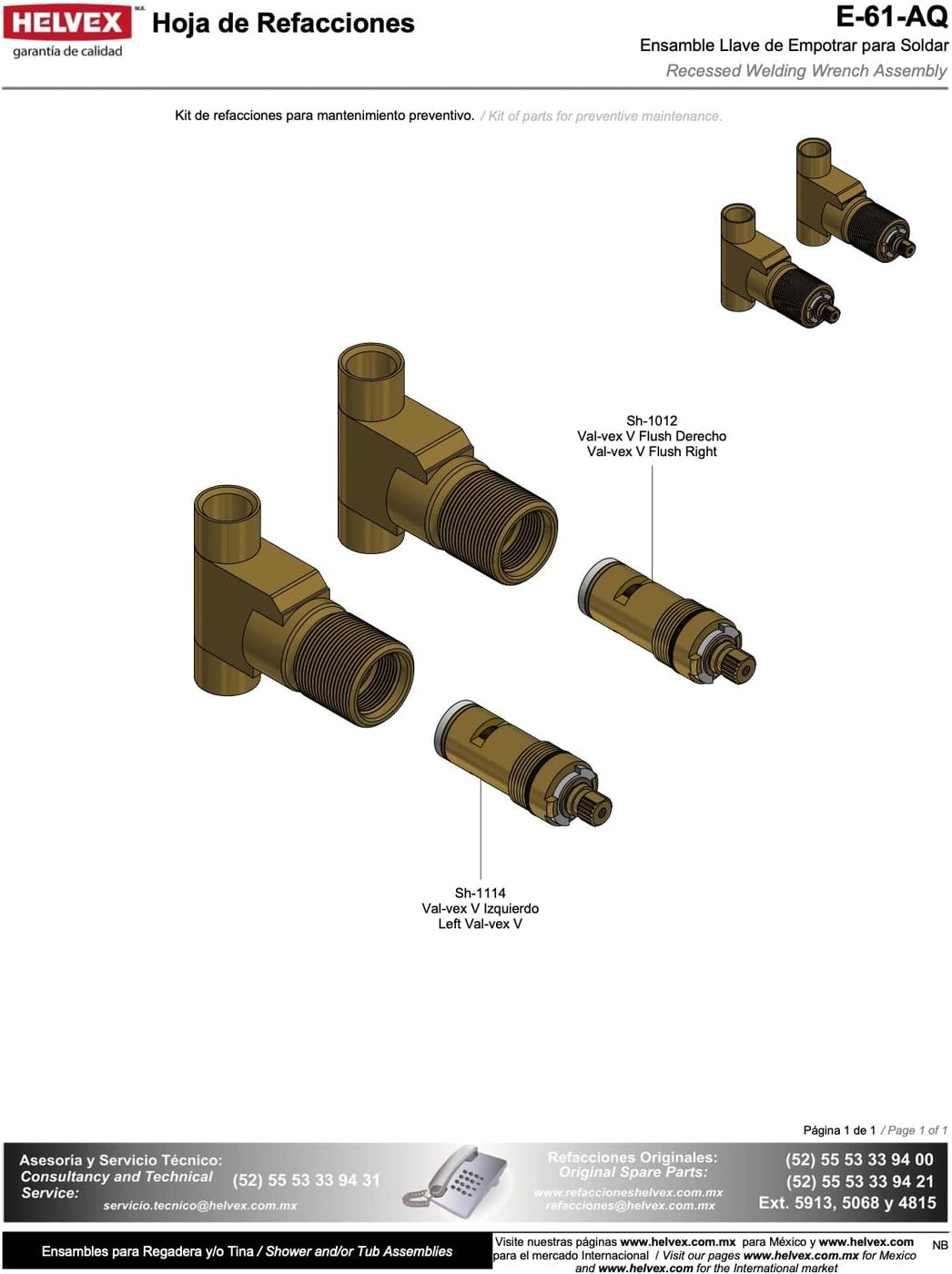 Ensamble de Empotrar Helvex E-61-AQ para Regadera - Calidad y ...