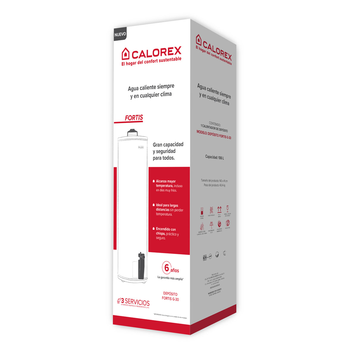 Calentador de Agua de Depósito FORTIS G-30 – 106 L, Gas LP o Natural ...